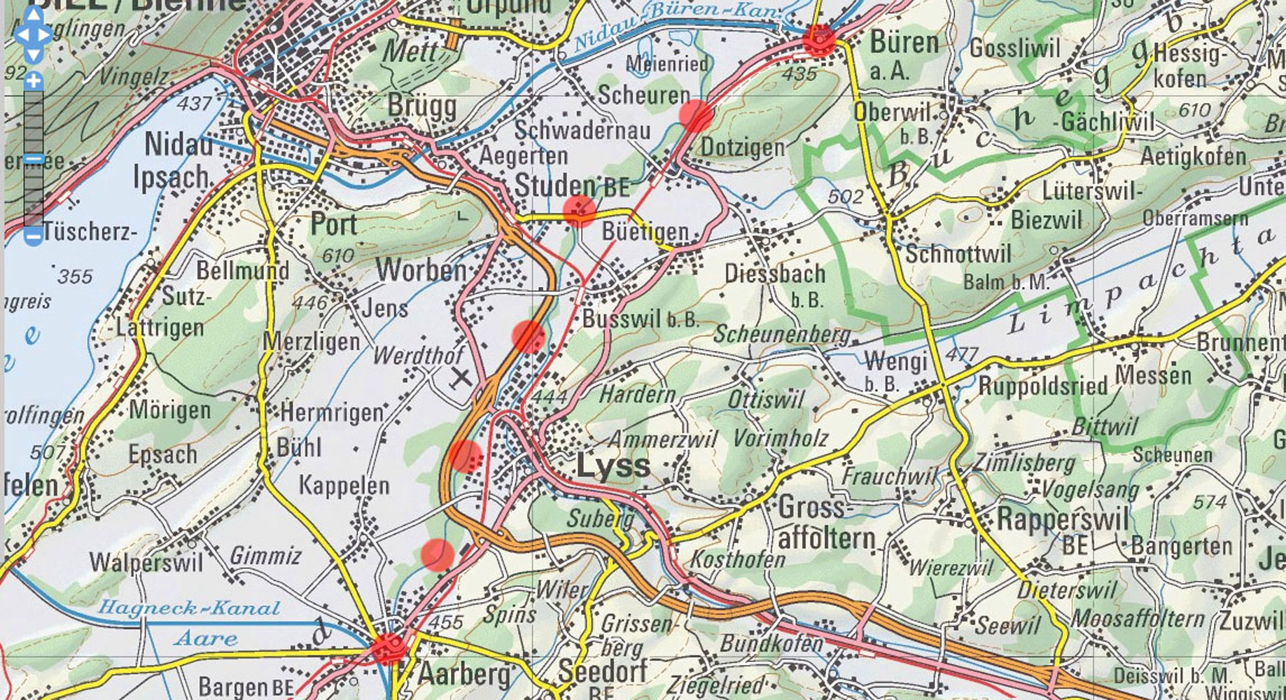 Übersicht, Büren nach Aarberg immer der alten Aare... [hikr.org]