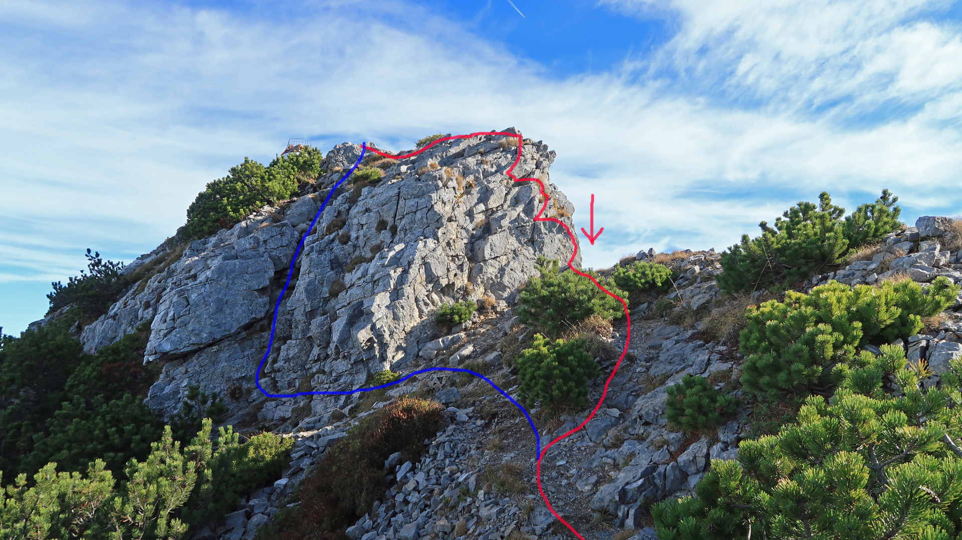 die rote Linie ist mein Aufstieg, ganz nah an der... [hikr.org]